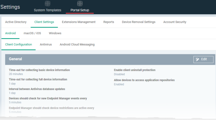 Xcitium Enterprise Admin Guide - Configure Communication and Security Client Settings | Comodo